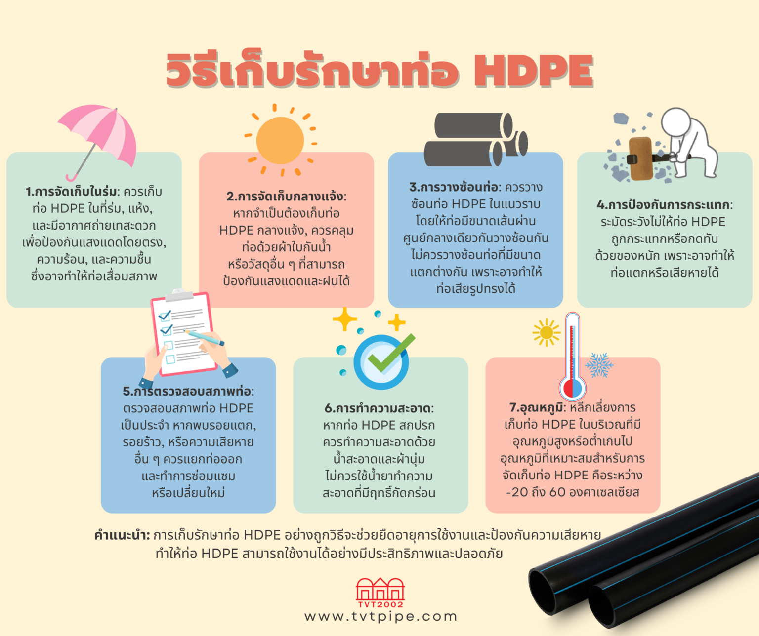 วิธีเก็บรักษาท่อ HDPE อย่างถูกต้อง – TVT 2002
